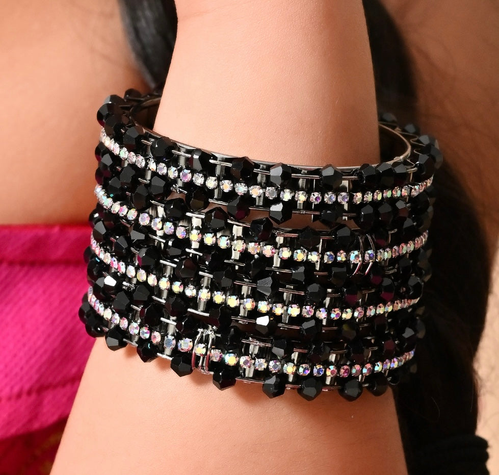 Black Beads and Silver Rhinestones Bangles – TinyCoco